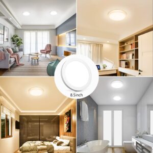 2-Pack 150W Equivalent LED Flush Mount Ceiling Light Fixture 8.5in Modern Dimmable 18W 1260LM Adjustable 3 Color Temperatures 3000K/ 4000K/ 5000K Round Close to Ceiling Light for Kitchen Hallway White