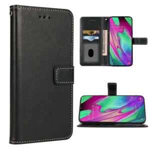 fdcwtsh compatible with samsung galaxy a40 wallet case wrist strap lanyard leather flip cover card holder stand cell accessories phone cases for galaxi glaxaya40 women men black