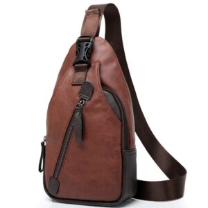 hebetag leather sling bag crossbody backpack for men women outdoor travel camping hiking single shoulder chest pack casual daypack brown