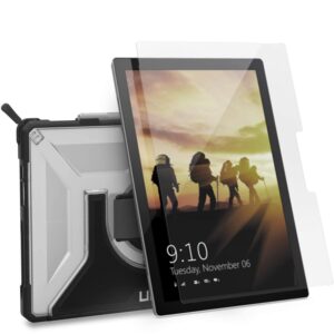 uag microsoft surface pro 7 plus/pro 7/pro 6 case w/hand strap & shoulder strap, plasma ice + microsoft surface pro 7 plus/pro 7/pro 6 screen protector tempered glass, clear