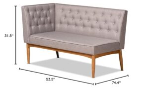 Baxton Studio Riordan Mid-Century Modern Grey Fabric Upholstered and Walnut Brown Finished Wood 2-Piece Dining Nook Banquette Set