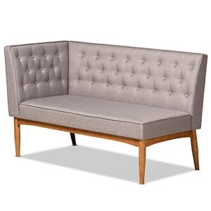 Baxton Studio Riordan Mid-Century Modern Grey Fabric Upholstered and Walnut Brown Finished Wood 2-Piece Dining Nook Banquette Set