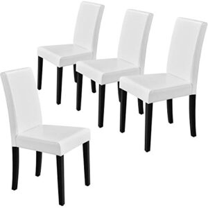 yaheetech dining chair set of 4 faux leather parson chair modern kitchen living room side chair upholstered padded armless chair with solid wood legs, white