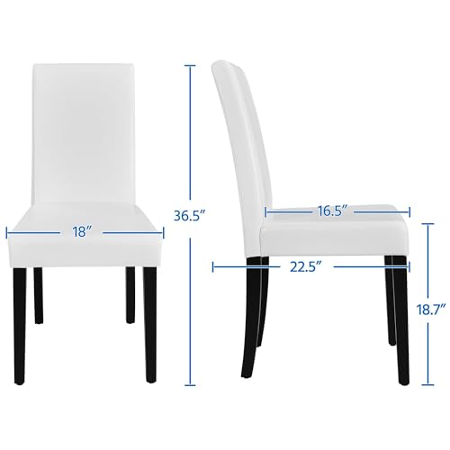 Yaheetech Dining Chair Set of 4 Faux Leather Parson Chair Modern Kitchen Living Room Side Chair Upholstered Padded Armless Chair with Solid Wood Legs, White