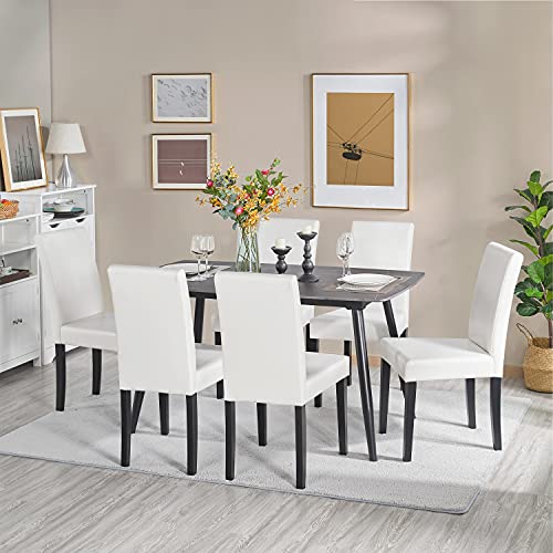 Yaheetech Dining Chair Set of 4 Faux Leather Parson Chair Modern Kitchen Living Room Side Chair Upholstered Padded Armless Chair with Solid Wood Legs, White