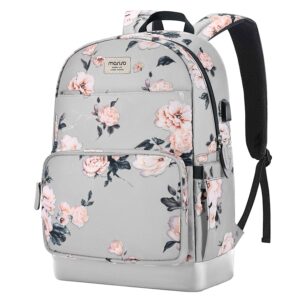 mosiso 15.6-16 inch laptop backpack for women, polyester anti-theft stylish casual daypack bag with luggage strap & usb charging port, camellia travel backpack, grey