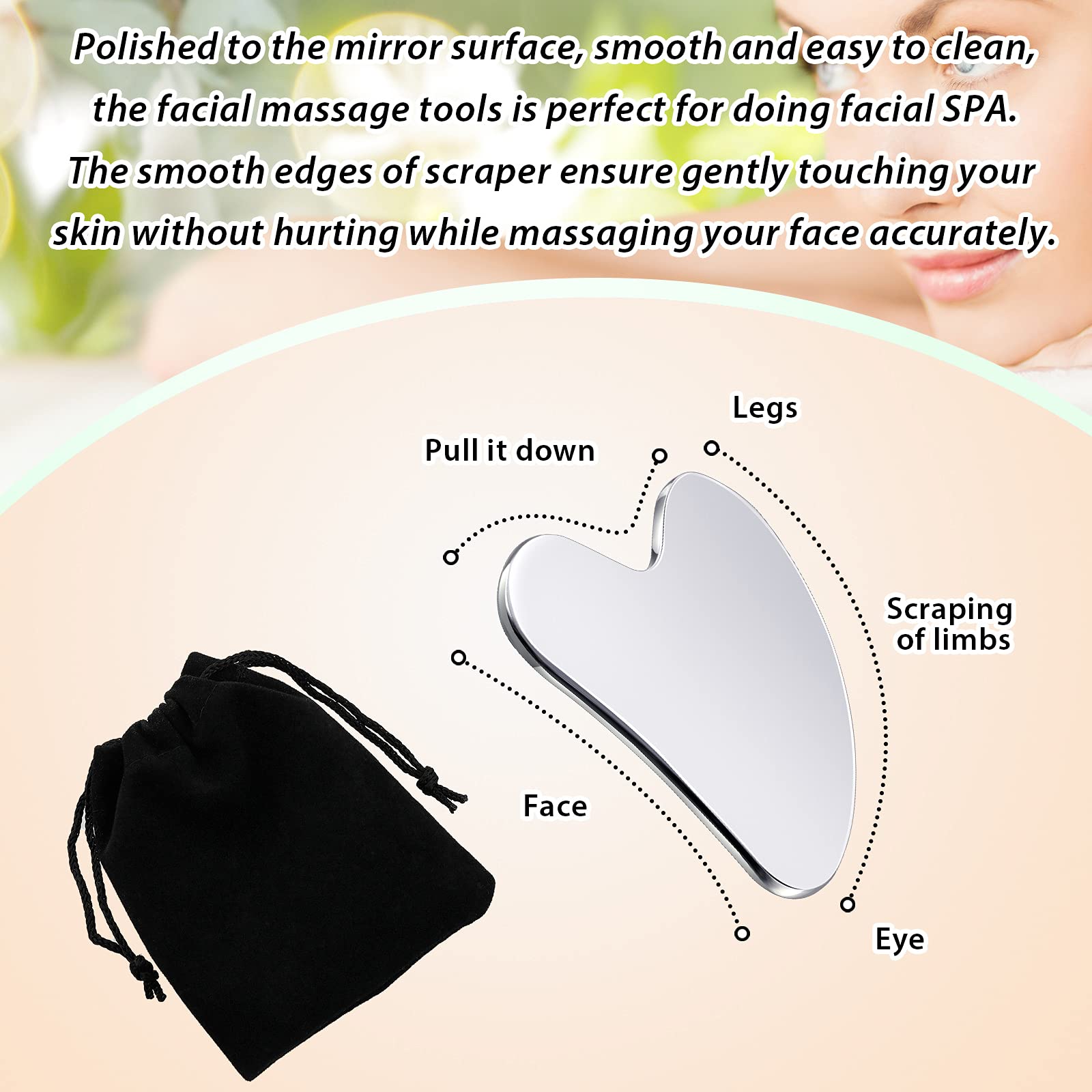 Nuanchu Stainless Steel Gua Sha Facial Tools Guasha for Face Metal Gua Sha Tighten Skin Massage Guasha Beauty Tool for Body Eyes Neck Massager with Travel Pouch Skin Care Gifts (Silver)