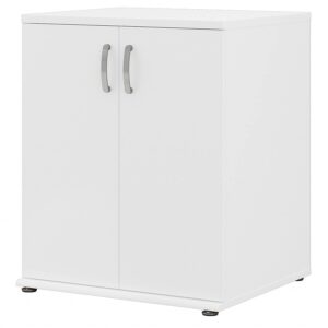 bush business furniture universal floor storage cabinet with doors and shelves in white