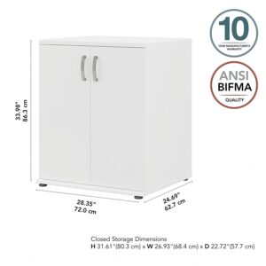 Bush Business Furniture Universal Floor Storage Cabinet with Doors and Shelves in White