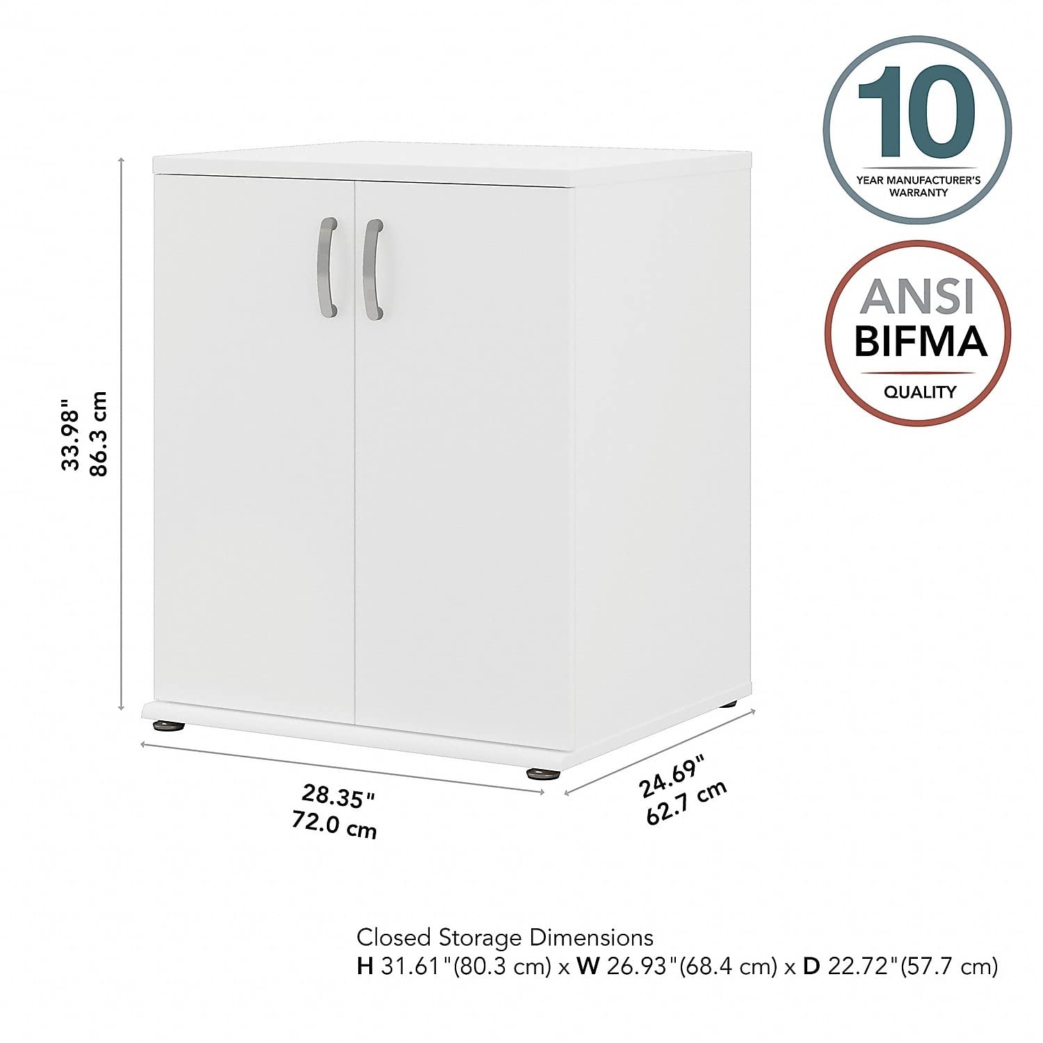 Bush Business Furniture Universal Floor Storage Cabinet with Doors and Shelves in White