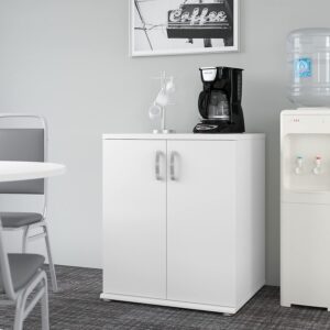 Bush Business Furniture Universal Floor Storage Cabinet with Doors and Shelves in White