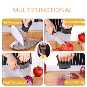 ESINAM Onion Slicer Holder, Premium Vegetable Slicer Cutter for Potato and Tomato, Sharp Stainless Steel Food Slicer Assistant Tool for Slicing Fruit Lemon and Meat Black