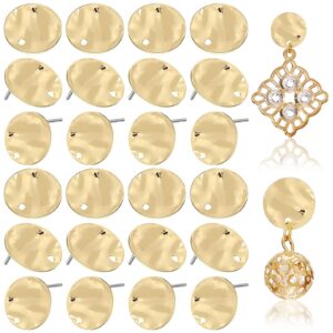 50 pieces flat round ear studs earring posts with loop hole coin jewelry 13.0 mm gold plated disc charms earring for diy earrings craft making supplies for women girls (kc gold)