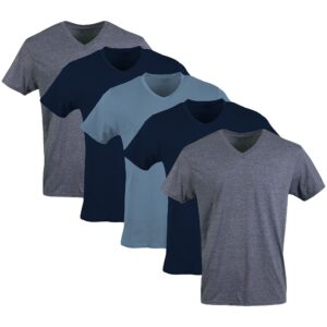 gildan men's v-neck t-shirts, multipack underwear, navy/heather navy/indigo blue (5-pack), large us