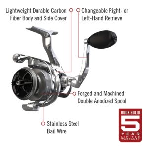 Zebco Quantum Throttle Spinning Fishing Reel, Size 30 Reel, Stainless Steel Bail Wire, Dura-Lok Anti-Reverse Clutch, Oversized Non-Slip Handle Knob, MaxCast II Spool, 6.2:1 Gear Ratio, Silver