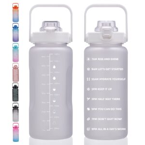 st-yiben 64oz large motivational water bottle with time marker, leakproof & bpa free half gallon water bottle with straw & handle tritan frosted water jug for women men to fitness,gym,sports