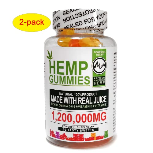 (2 Pack) Hemp Gummies 1,200,000mg High Strength - Fruity Gummy Bear with Hemp Oil, 100% Natural Hemp Candy Supplements