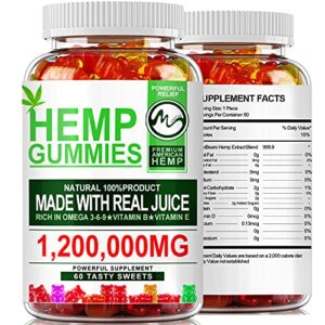 (2 pack) hemp gummies 1,200,000mg high strength - fruity gummy bear with hemp oil, 100% natural hemp candy supplements