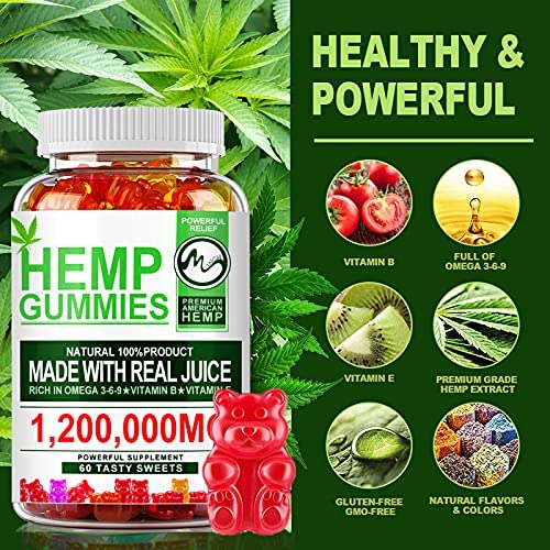 (2 Pack) Hemp Gummies 1,200,000mg High Strength - Fruity Gummy Bear with Hemp Oil, 100% Natural Hemp Candy Supplements