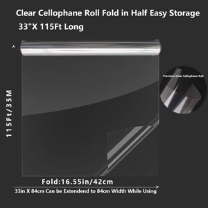 HOMPAL Clear Cellophane Wrap Roll 33''x115Ft, Clear Cellophane Wrapping Paper|Christmas Wrap Roll|Cellophane Roll | Cellophane Wrap for Christmas Gifts, Baskets, Flowers