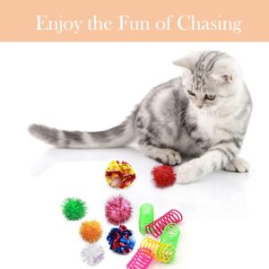 LASOCUHOO Cat Toys, 30PCS Interactive Cat Toy Pack Including Cat Crinkle Balls, Cat Sparkle Balls, Spiral Springs for Most Cats