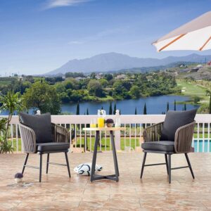 lokatse home 3 piece outdoor patio ratten wicker bistro balcony porch chairs furniture sets with table, grey