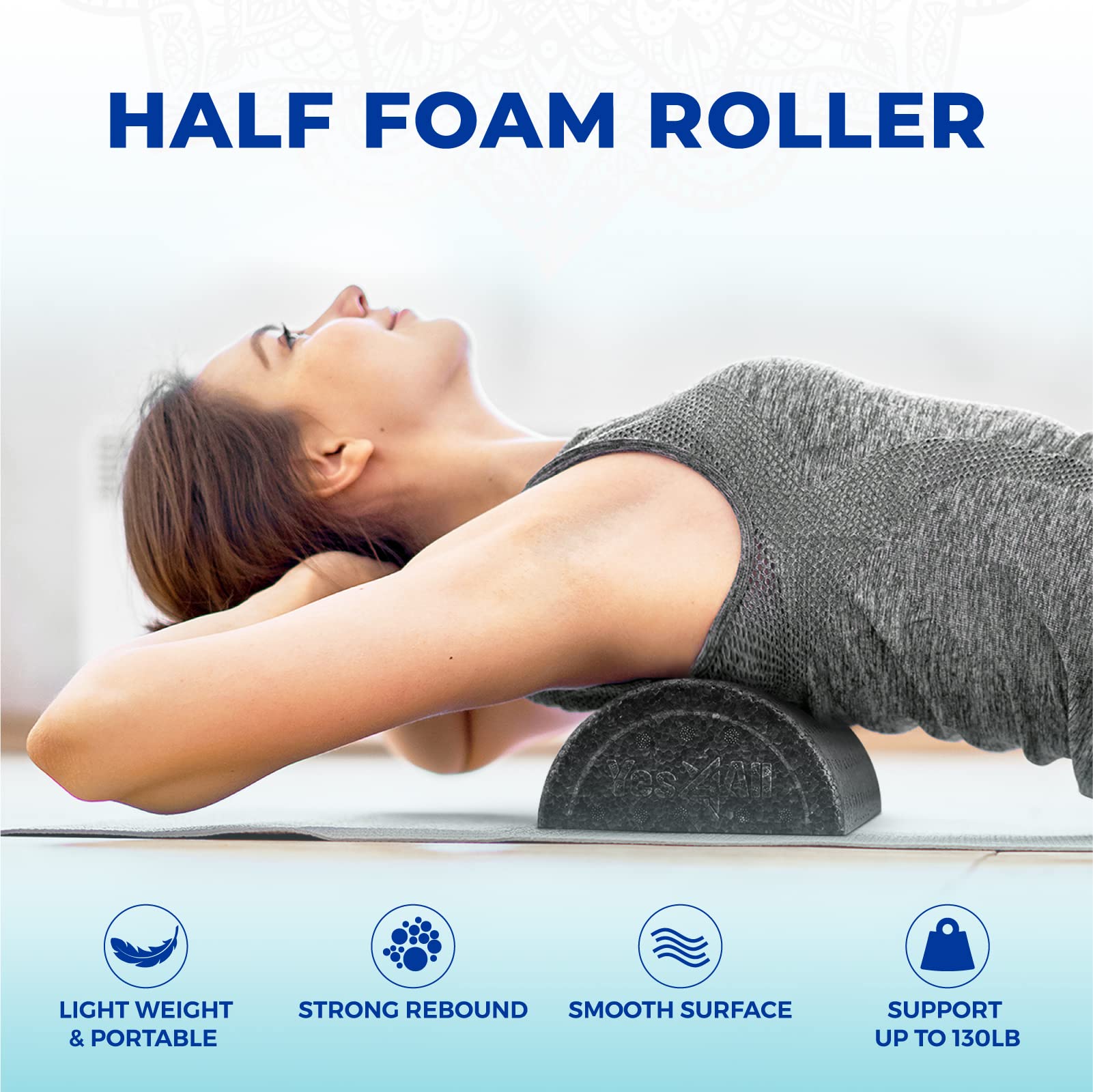 Yes4All Half Foam Roller EPP (18 inch - Black)