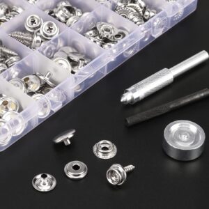 323 Piece Canvas Snap Kit, Meifuly Marine Grade Stainless Steel (Caps, Sockets, Screws, Fabric Base Components) for DIY Cover, Canvas Snap Kit with Material Hole Punch and Setting Tools