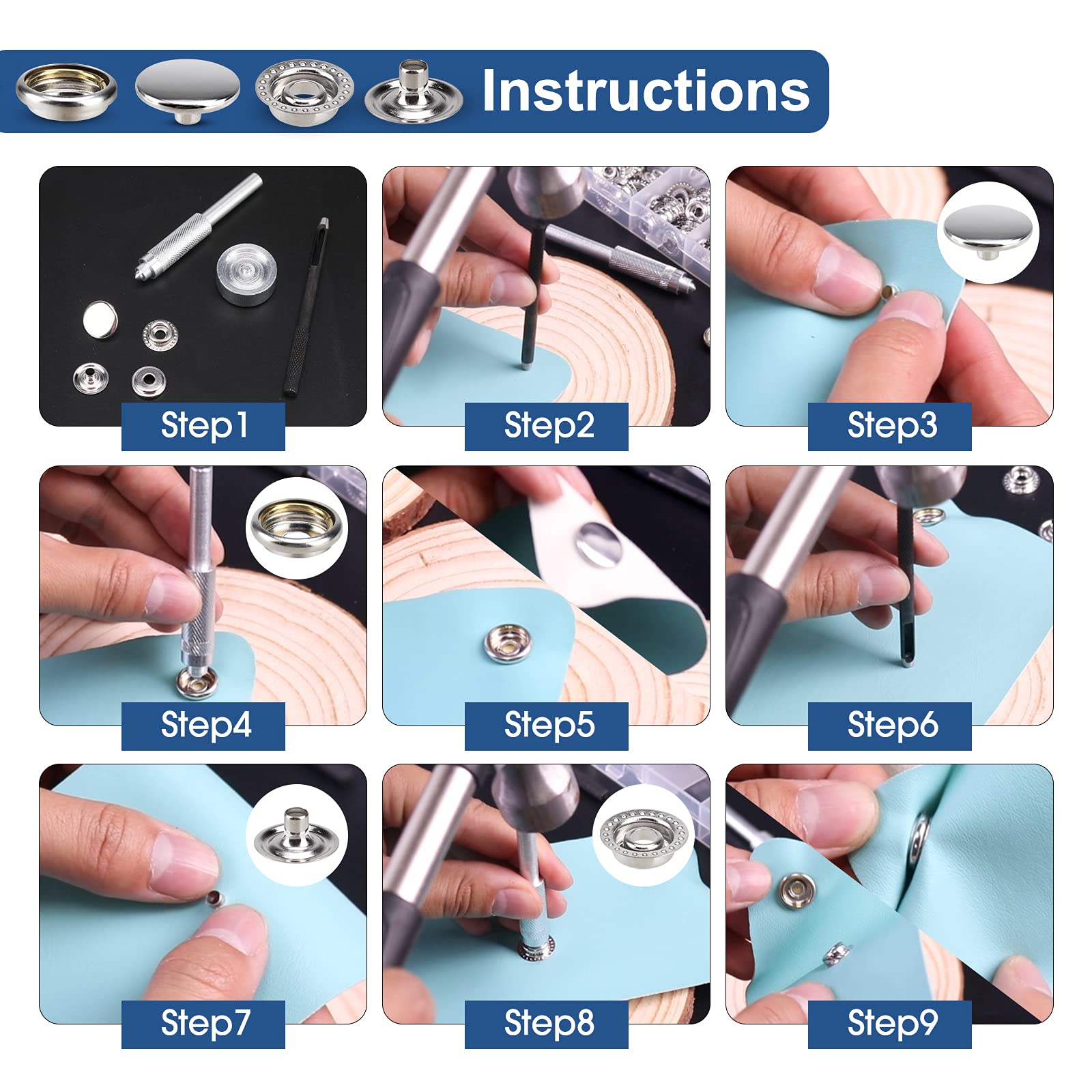 323 Piece Canvas Snap Kit, Meifuly Marine Grade Stainless Steel (Caps, Sockets, Screws, Fabric Base Components) for DIY Cover, Canvas Snap Kit with Material Hole Punch and Setting Tools