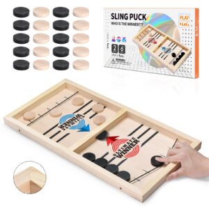 fast sling puck game large size, board game rapid sling table battle wooden hockey game,family game for adults parent-child interactive,2 players (22.2" x 11.8")