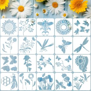 20 pieces stencils for painting reusable animal plant music stencil spring summer fall winter stencil template, diy stencils for painting on wood canvas christmas decor (plants style)