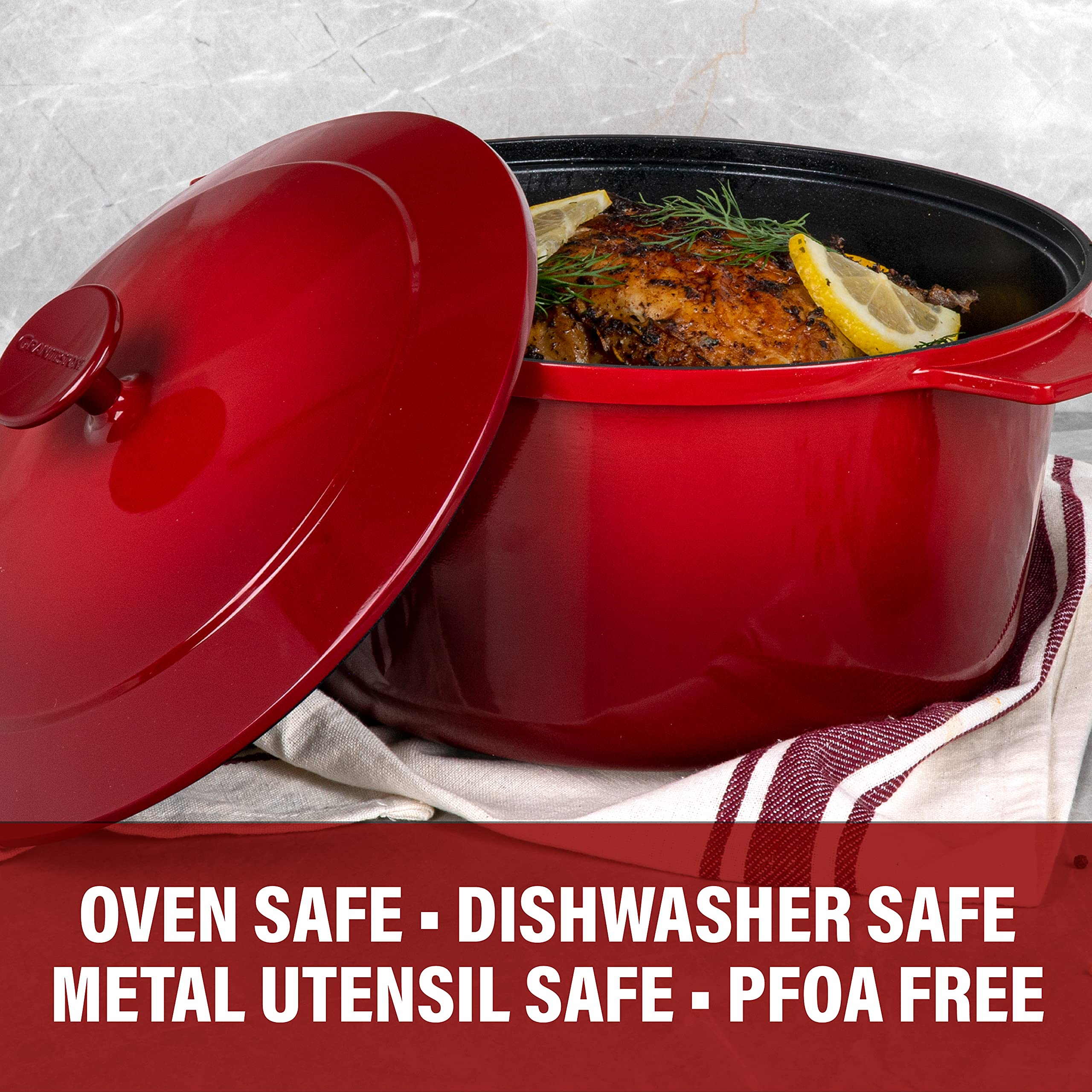 Granitestone Dutch Oven, 5 Quart Ultra Nonstick Enameled Lightweight Aluminum Dutch Oven Pot with Lid, Round 5 Qt. Stock Pot, Dishwasher & Oven Safe, Induction Capable, Healthy 100% PFOA Free, Red