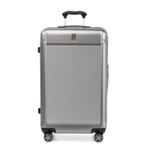 travelpro platinum elite hardside expandable checked luggage, 8 wheel spinner, tsa lock, hard shell polycarbonate suitcase, metallic sand, checked large 28-inch