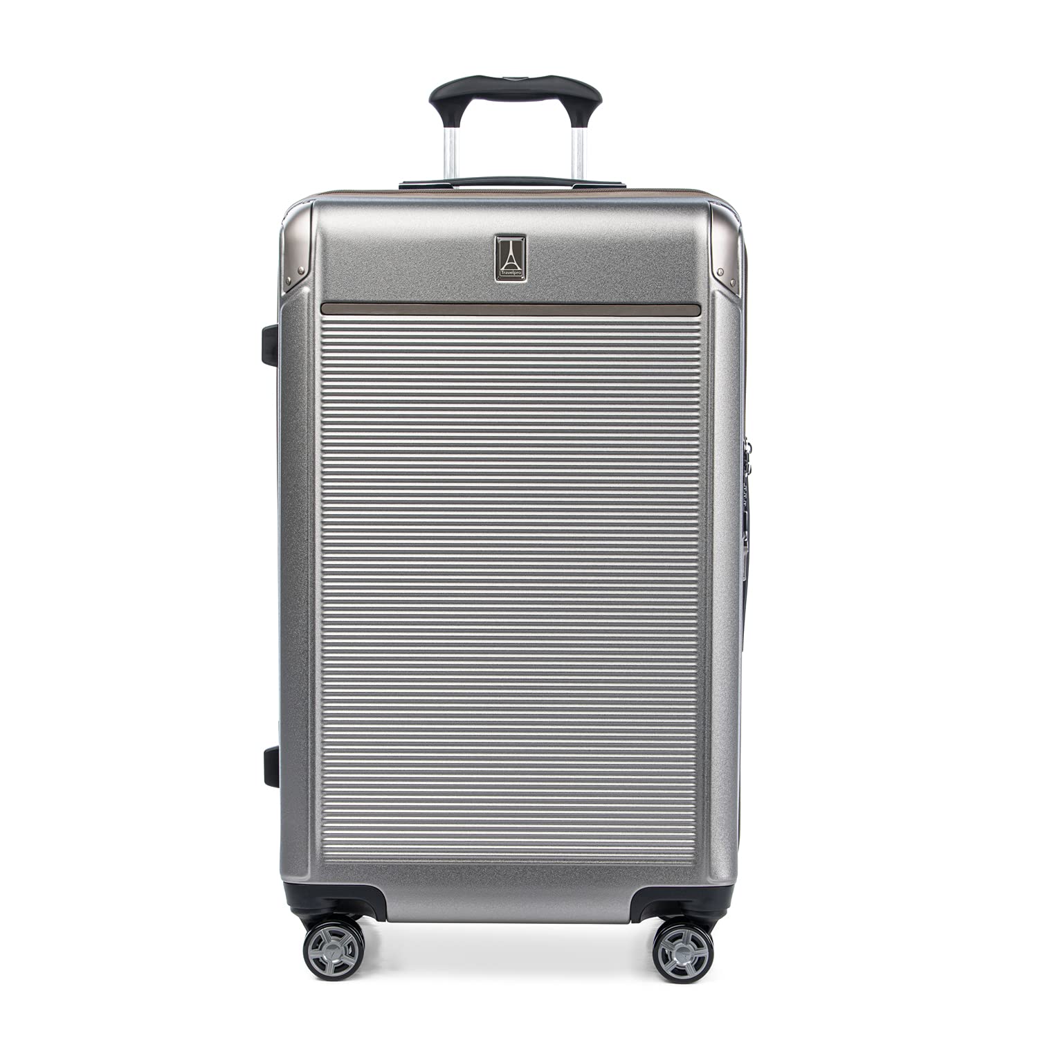 Travelpro Platinum Elite Hardside Expandable Checked Luggage, 8 Wheel Spinner, TSA Lock, Hard Shell Polycarbonate Suitcase, Metallic Sand, Checked Large 28-Inch