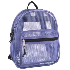 mini mesh backpack for women, men, beach toys, pool, and swimming gear; mini transparent backpacks with padded straps (purple)