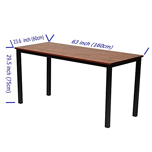 USHOW Computer Desk 63 inches Large Size Desk Writing Desk,Modern Simple Style PC Table,Black Metal Frame for Home Office,Sandalwood