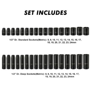 CASOMAN 1/2-inch 70 Pieces Impact Socket Master Set, SAE & Metric from 5/16"-1-1/4",8-24mm, Shallow/Deep Socket with Ratched Hand, Extension Bar and Adapters