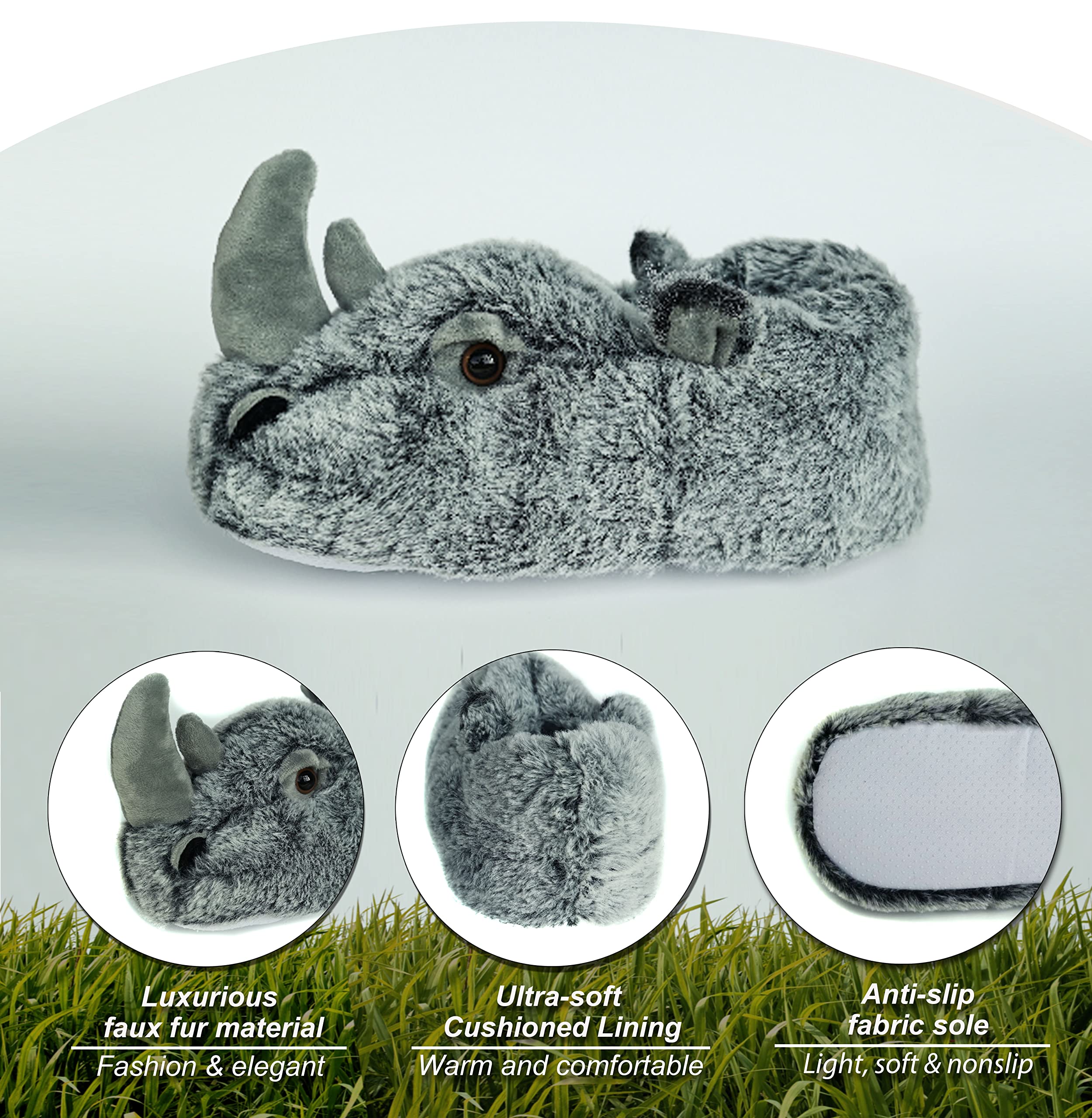 Onmygogo Fuzzy Winter Animal Slippers for Men and Women (Rhino, numeric_8)