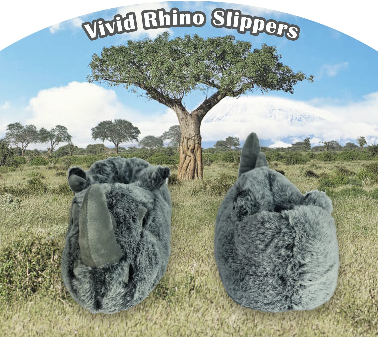 Onmygogo Fuzzy Winter Animal Slippers for Men and Women (Rhino, numeric_8)