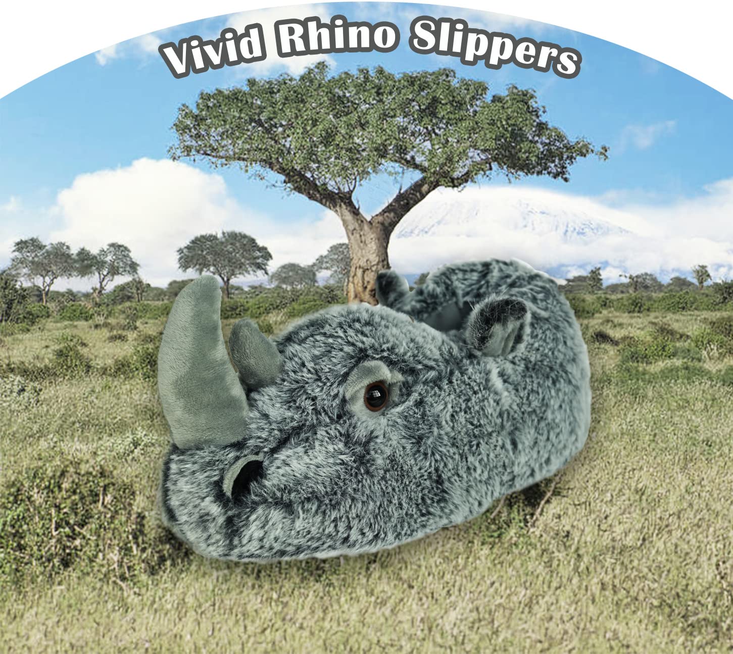 Onmygogo Fuzzy Winter Animal Slippers for Men and Women (Rhino, numeric_8)