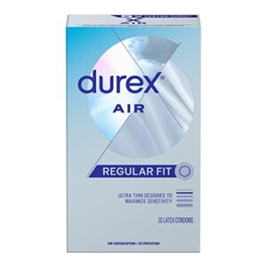 durex air condoms, extra thin, transparent natural rubber latex condoms for men, regular fit, fsa & hsa eligible, 10 count