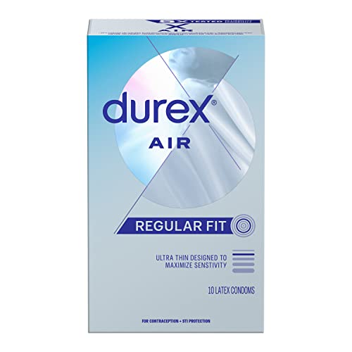 Durex Air Condoms, Extra Thin, Transparent Natural Rubber Latex Condoms for Men, Regular Fit, FSA & HSA Eligible, 10 Count