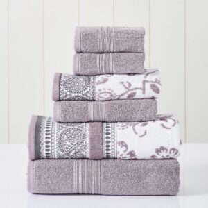 modern threads 6 piece set, 2 bath towels, 2 hand towels, 2 washcloths yarn dyed jacquard/solid towel set ophelia orchid