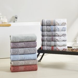 Modern Threads 6 Piece Set, 2 Bath Towels, 2 Hand Towels, 2 Washcloths Yarn Dyed Jacquard/Solid Towel Set Ophelia Orchid