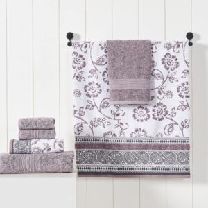 Modern Threads 6 Piece Set, 2 Bath Towels, 2 Hand Towels, 2 Washcloths Yarn Dyed Jacquard/Solid Towel Set Ophelia Orchid