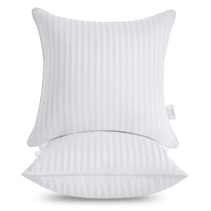 oubonun 18 x 18 throw pillow inserts, firm and fluffy decorative square pillows for couch bed sofa with soft cotton cover white cushion with down alternative pack of 2