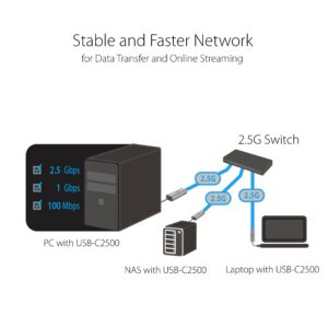 ASUS 2.5G Ethernet USB Adapter (USB-C2500) Wired LAN Network Connection for Mac OS, Linux, Windows, Backward Compatible on 2.5G, 1G, 100Mbps, Ideal for Gaming