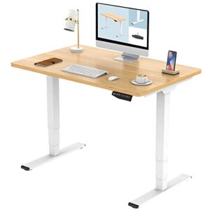 flexispot pro 3 stages dual motor electric standing desk 48x30 inches whole-piece desk board height adjustable desk electric stand up desk sit stand desk(white frame + natural desktop)