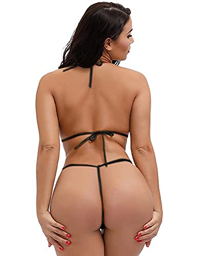 EVAbaby Sexy Women Halter Neck Bra Top Thong Summer Swimwear Mini Micro Bikini Set Black