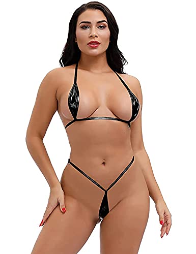 EVAbaby Sexy Women Halter Neck Bra Top Thong Summer Swimwear Mini Micro Bikini Set Black